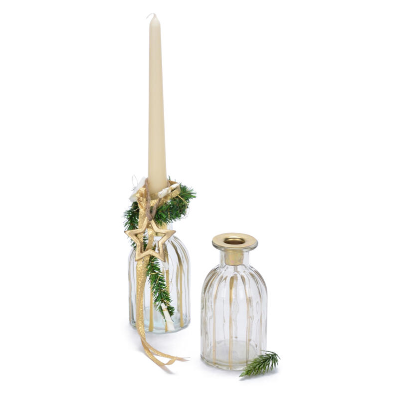 Kerzenhalter-Flasche klar-gold, Kerzenständer für Stabkerzen, Deko-Flasche für Kerzen ...