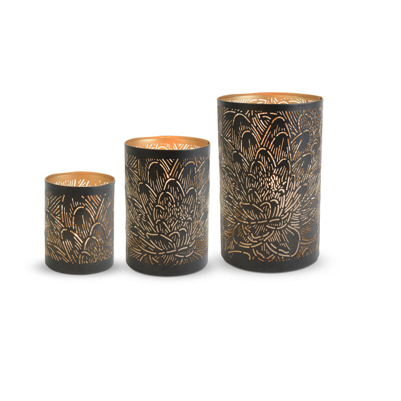 Metall-Windlicht-Set Blätter, Kerzenhalter, Windlicht mit Blattmotiv, Kerzenständer günstig ...